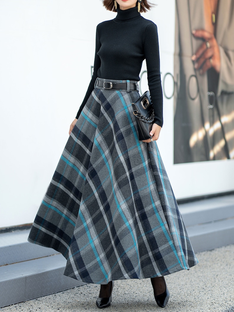 Plaid Wool Skirt Wool Maxi Skirt Women Winter Skirt Women - Etsy