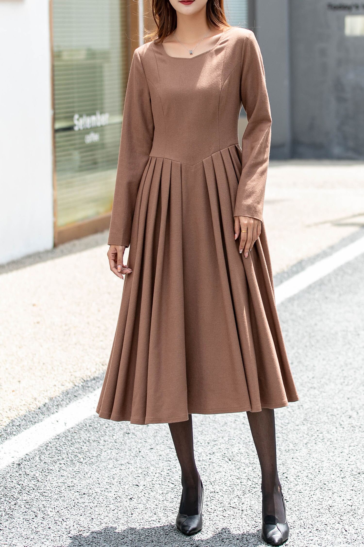 Wool Dress, Womens Dress, Pleated Dress, Midi Wool Dress, Women Long ...