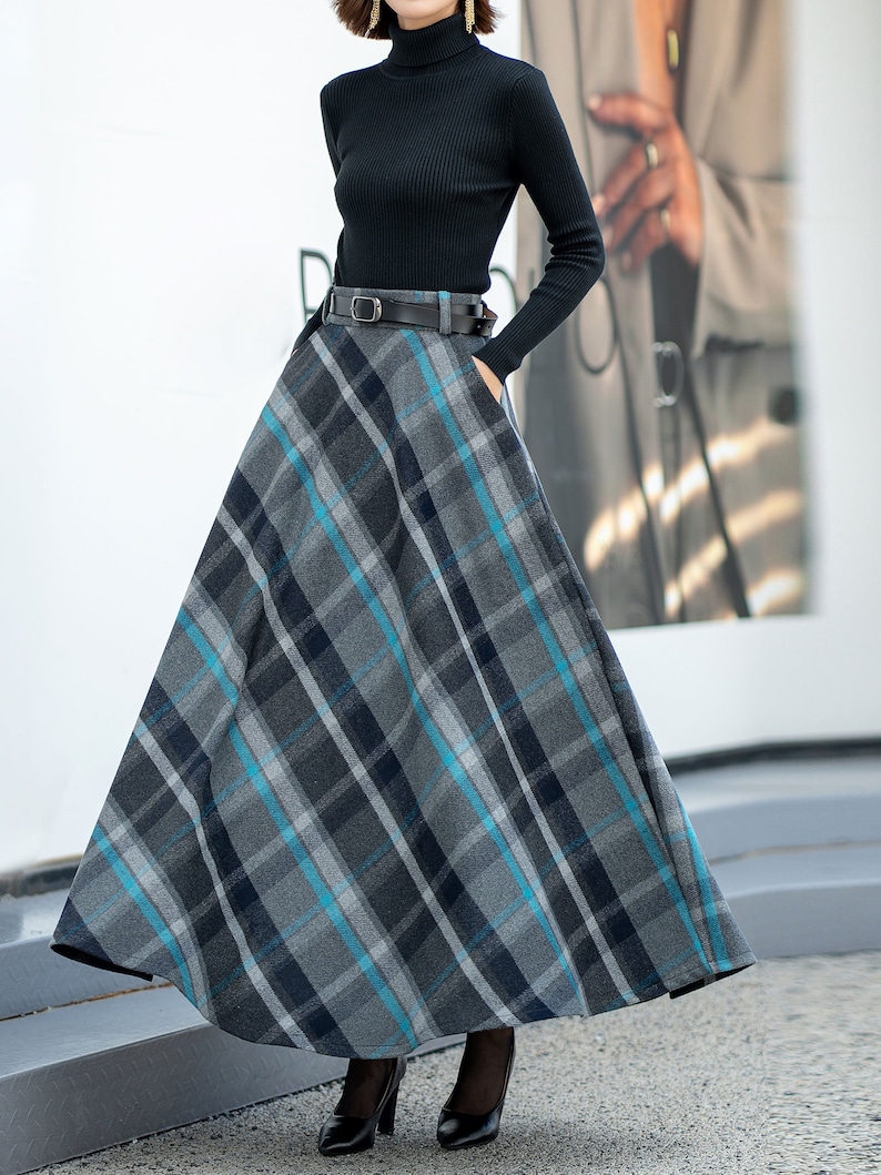 Plaid Wool Skirt Wool Maxi Skirt Women Winter Skirt Women - Etsy