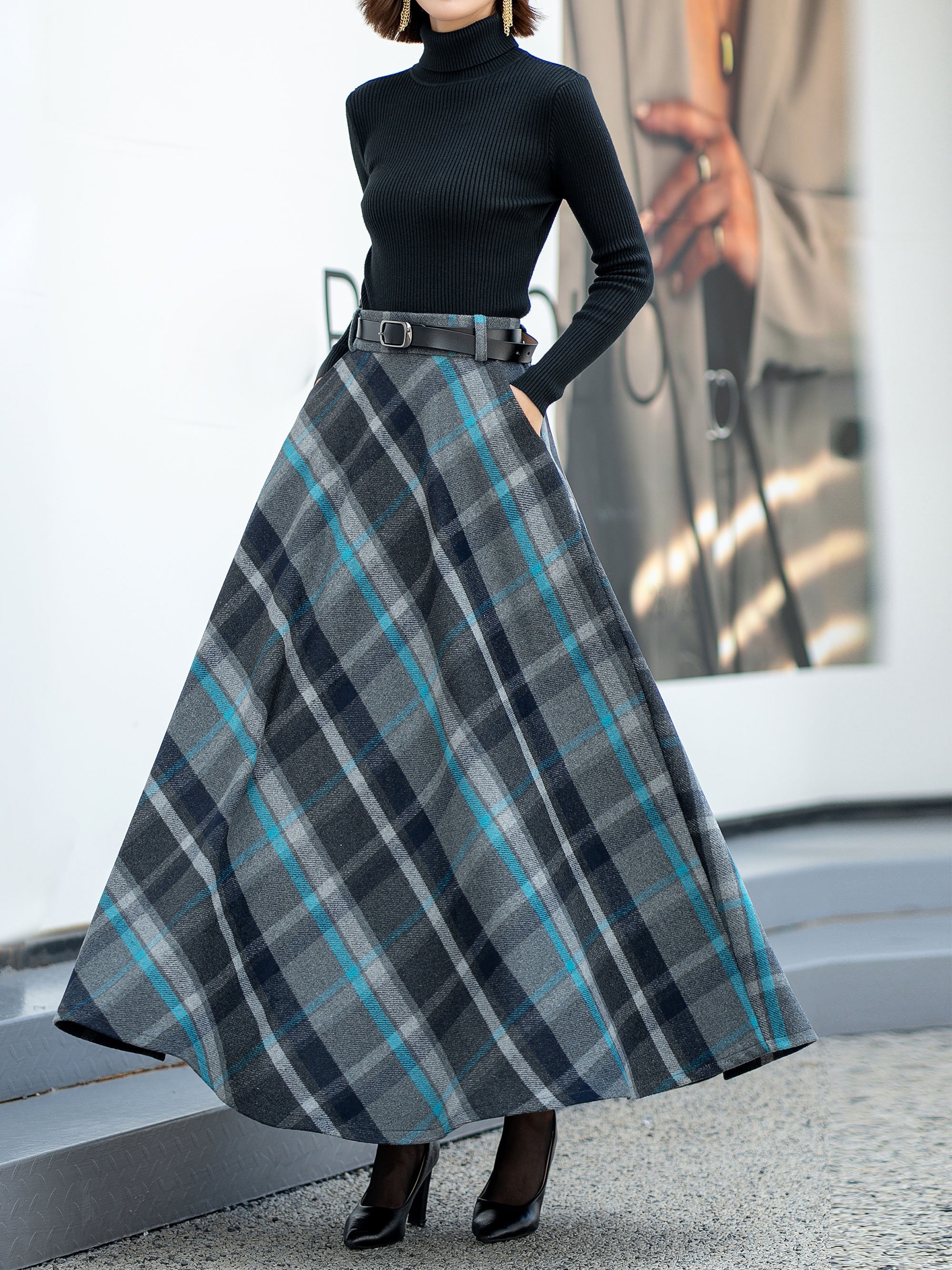 Plaid Wool Skirt Wool Maxi Skirt Women Winter Skirt Women - Etsy