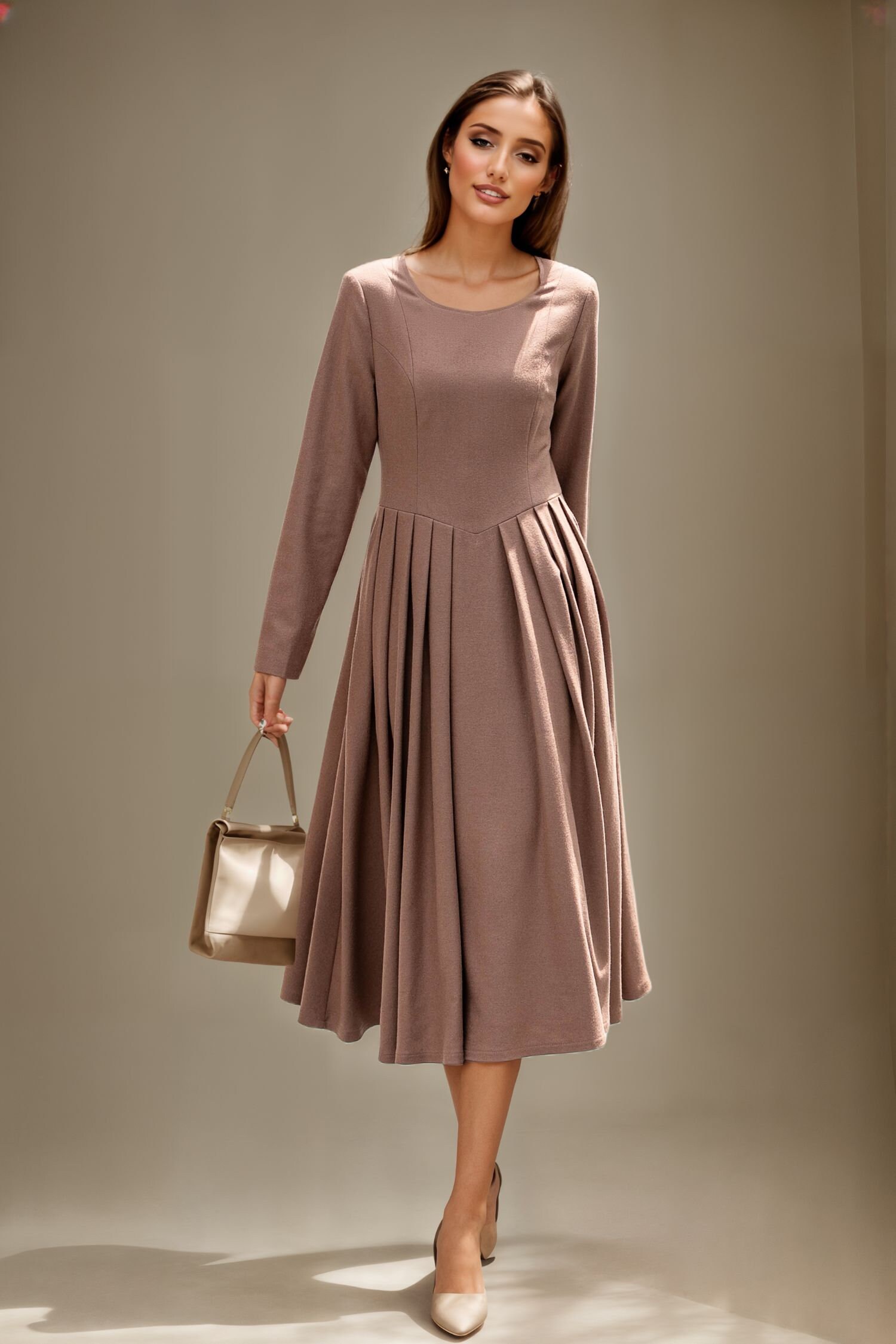 Wool Dress, Womens Dress, Pleated Dress, Midi Wool Dress, Women Long ...