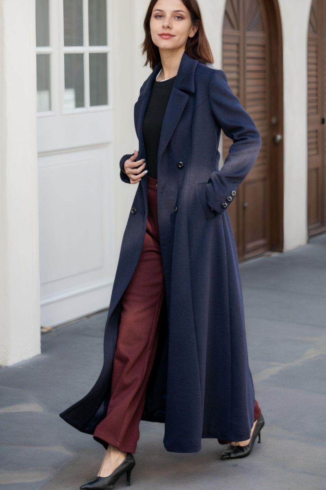 Navy Blue Wool Coat, Women's Long Wool Coat, Winter Coat Women, Wool ...