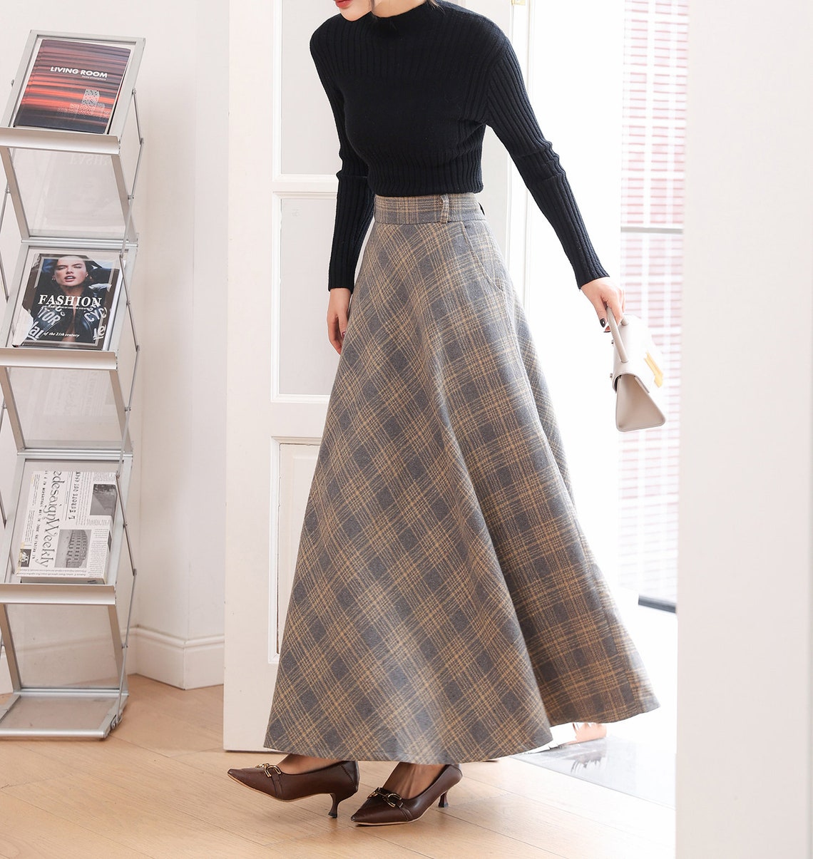 Women's Long Wool Maxi Plaid Skirt Wool Maxi Skirt Women - Etsy