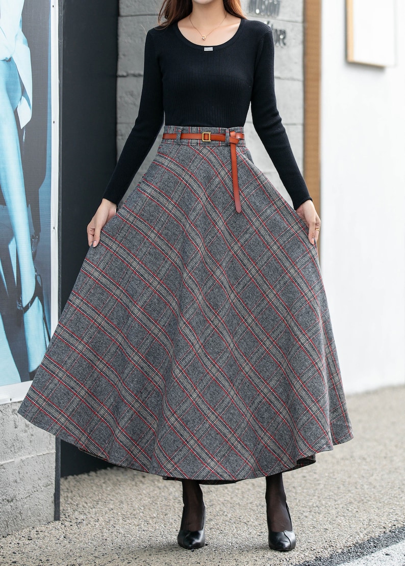 Long Wool Skirt, Plaid Wool Skirt, Womens Winter Skirt, A-line Skirt, Warm Winter Skirt, Plus ...