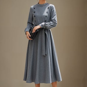 Wool Dress, Long Wool Dress, Fitted and Flare Dress, Gray Wool Dress ...