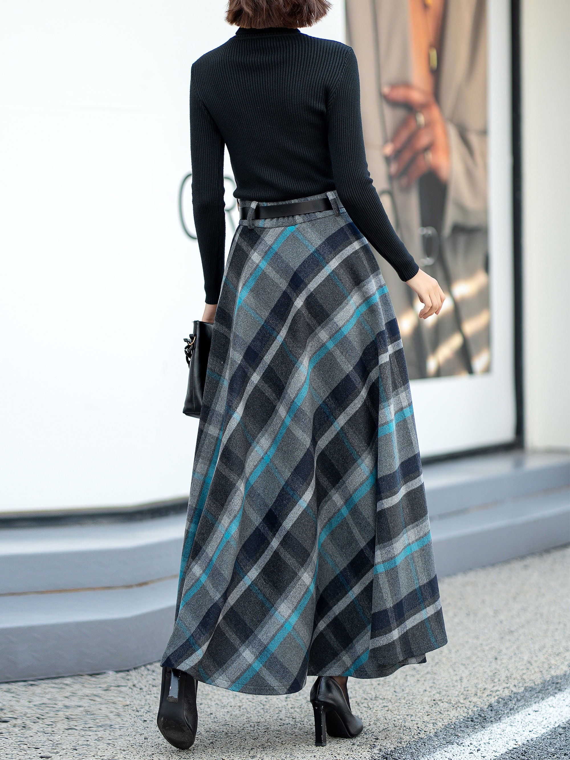 Plaid Wool Skirt Wool Maxi Skirt Women Winter Skirt Women - Etsy