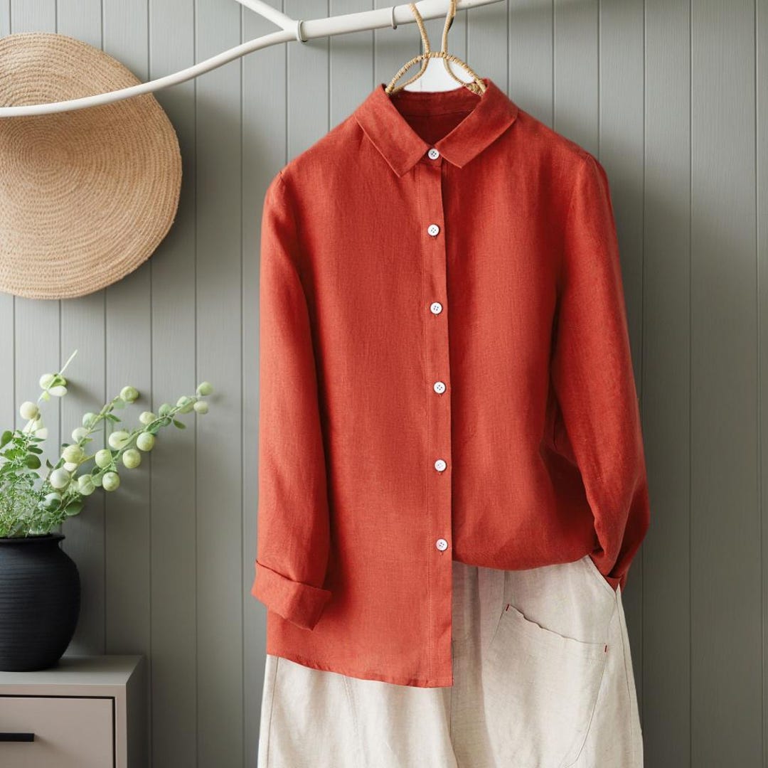 Linen Shirt, Oversized Linen Shirt, Classic Linen Shirt, Womens Red ...