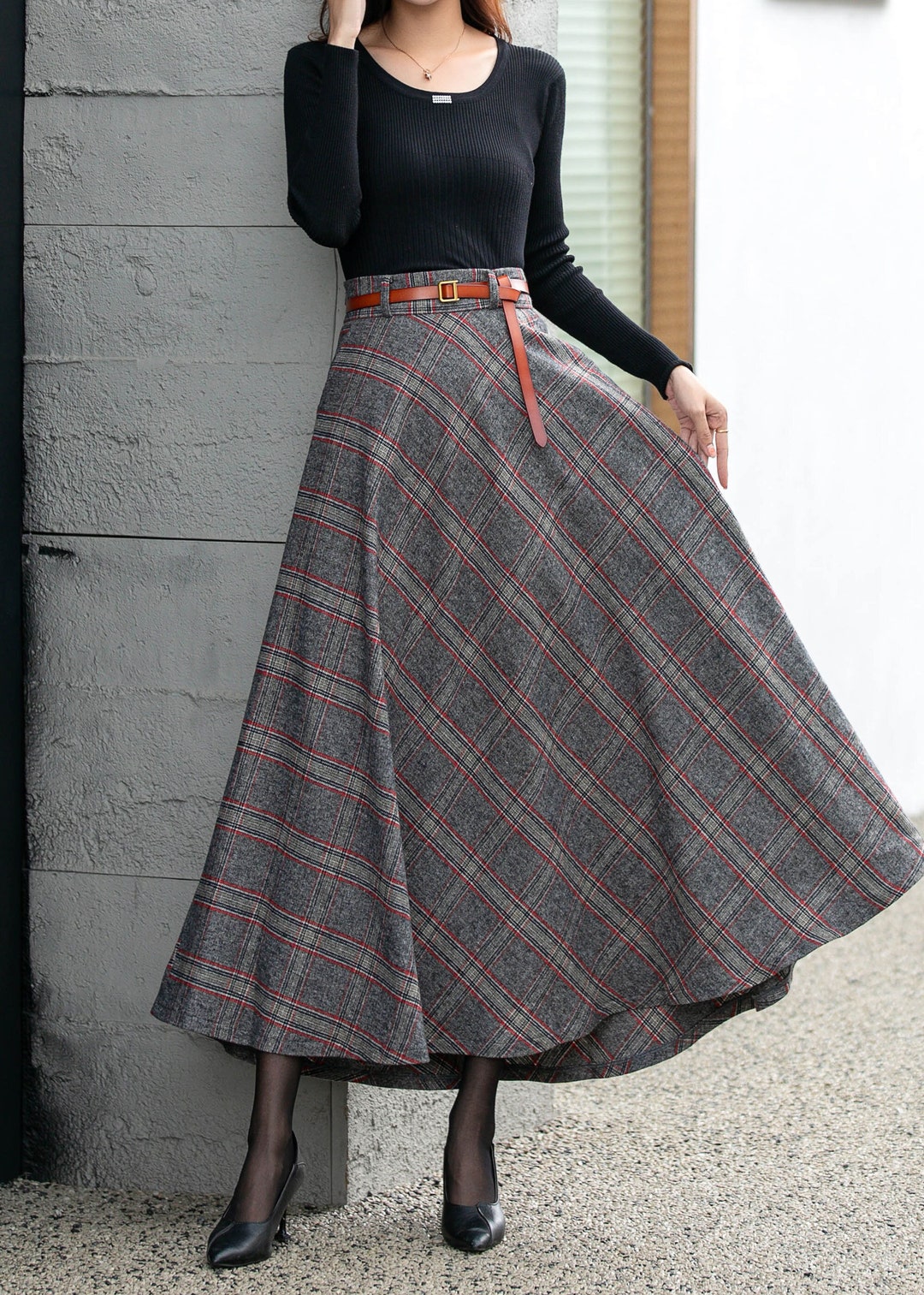 Long Wool Skirt, Plaid Wool Skirt, Womens Winter Skirt, A-line Skirt ...