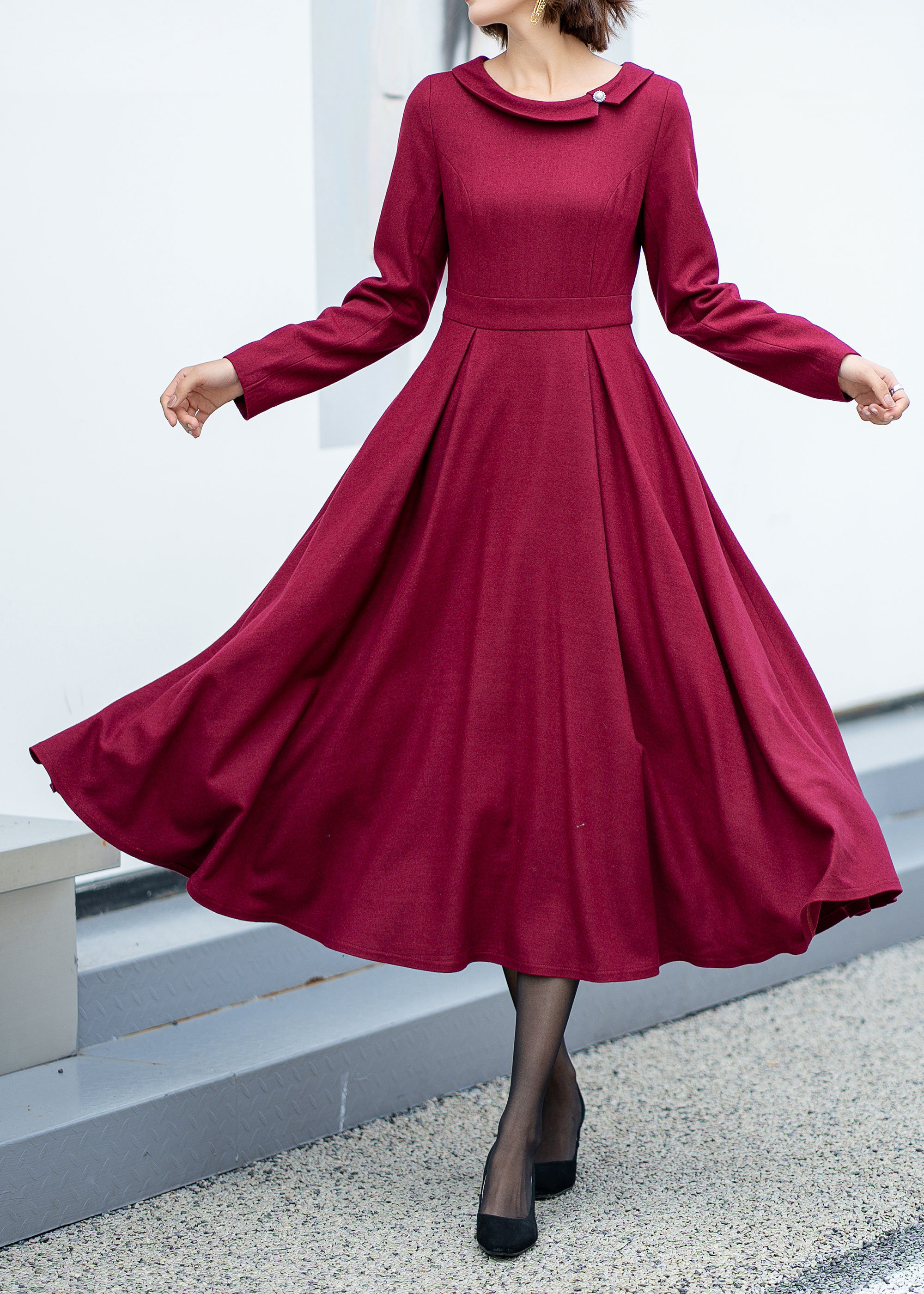 Red Wool Dress Midi Wool Dress Vintage Inspired Swing Wool - Etsy