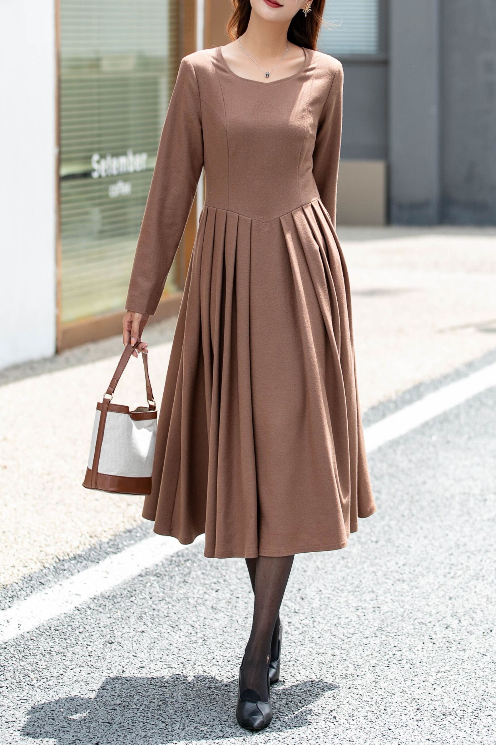 Wool Dress, Womens Dress, Pleated Dress, Midi Wool Dress, Women Long ...