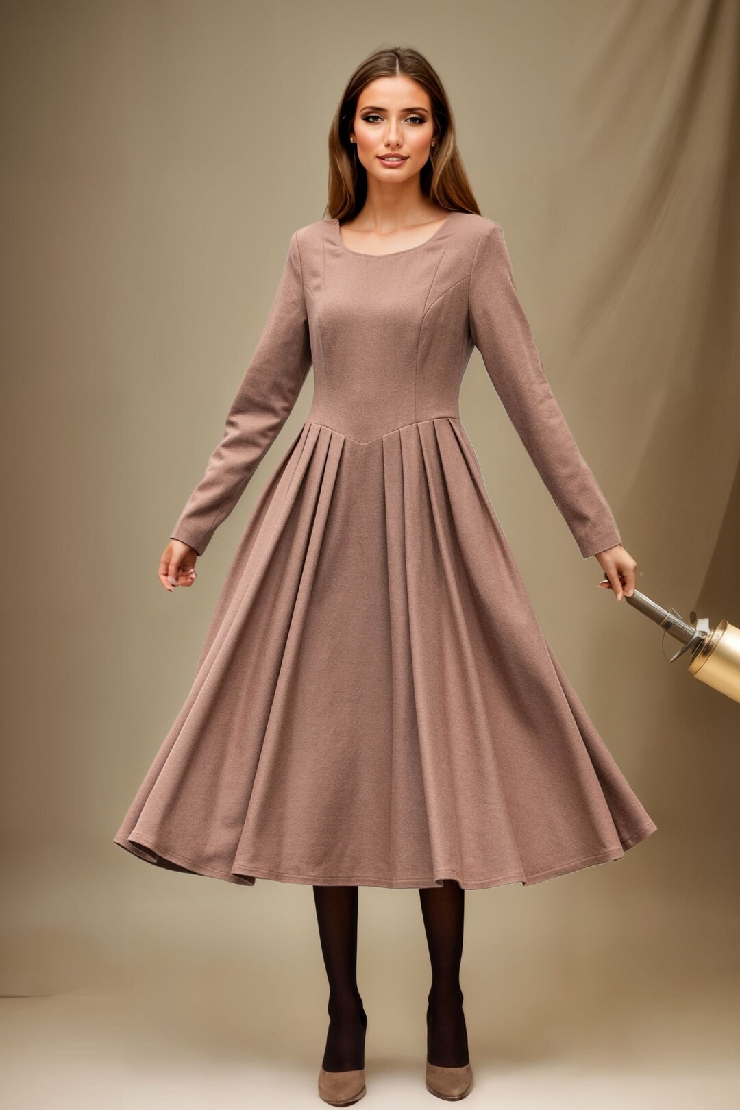 Wool Dress, Womens Dress, Pleated Dress, Midi Wool Dress, Women Long ...