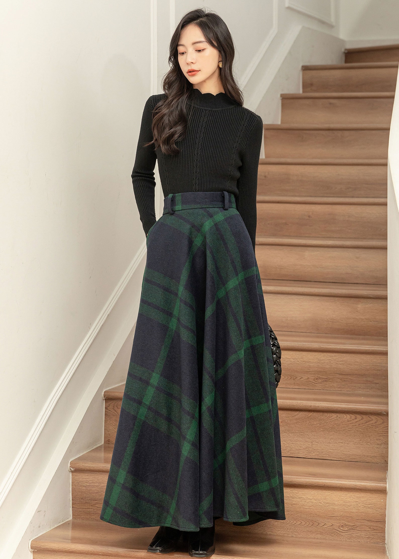 Women's Long Wool Maxi Plaid Skirt Wool Maxi Skirt Women - Etsy