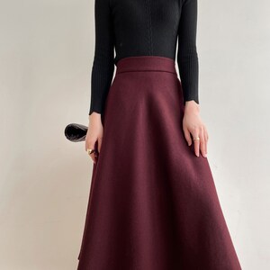 Wool Midi Skirt Women, Wine Red Wool Skirt, Winter Skirt Women, A-line ...