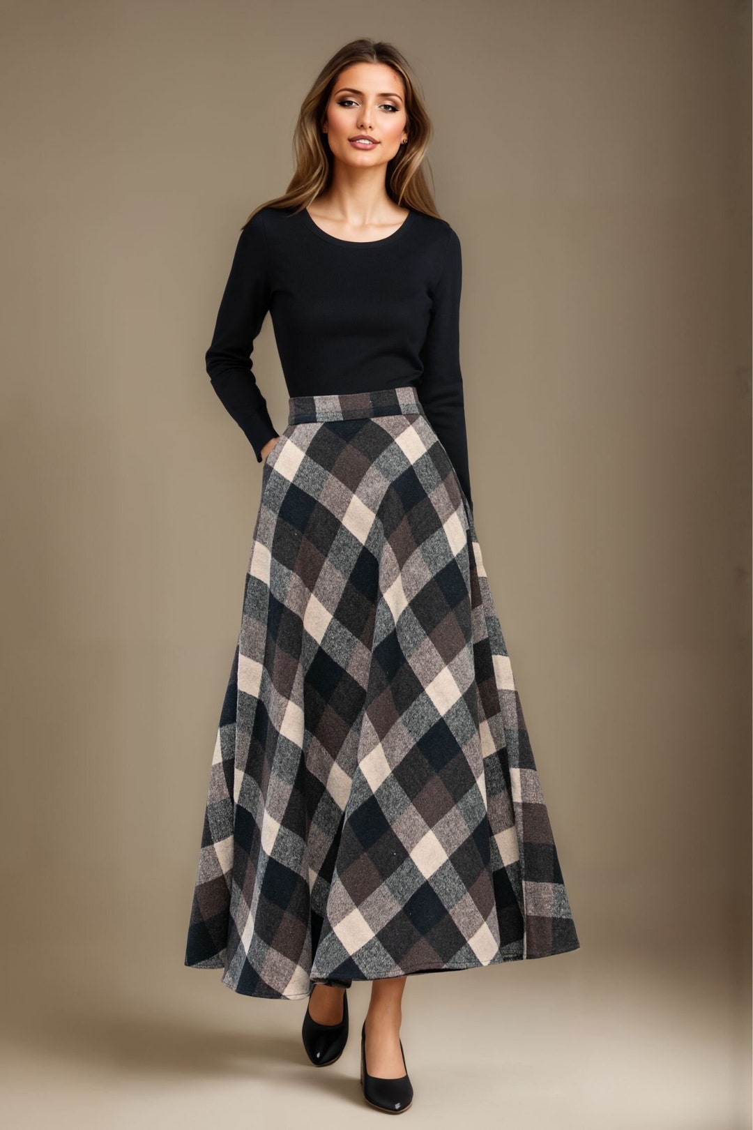 Plaid Wool Skirt, Wool Maxi Skirt Women, Winter Skirt Women, A-line Skirt, Warm Winter Skirt ...