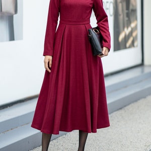 Red Wool Dress, Midi Wool Dress, Vintage Inspired Swing Wool Dress ...