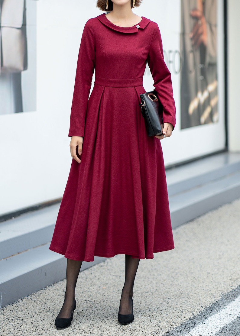 Red Wool Dress Midi Wool Dress Vintage Inspired Swing Wool - Etsy