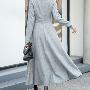 Gray Winter Wool Dress, Wool Midi Dress, Swing Wool Dress, Long Sleeves ...