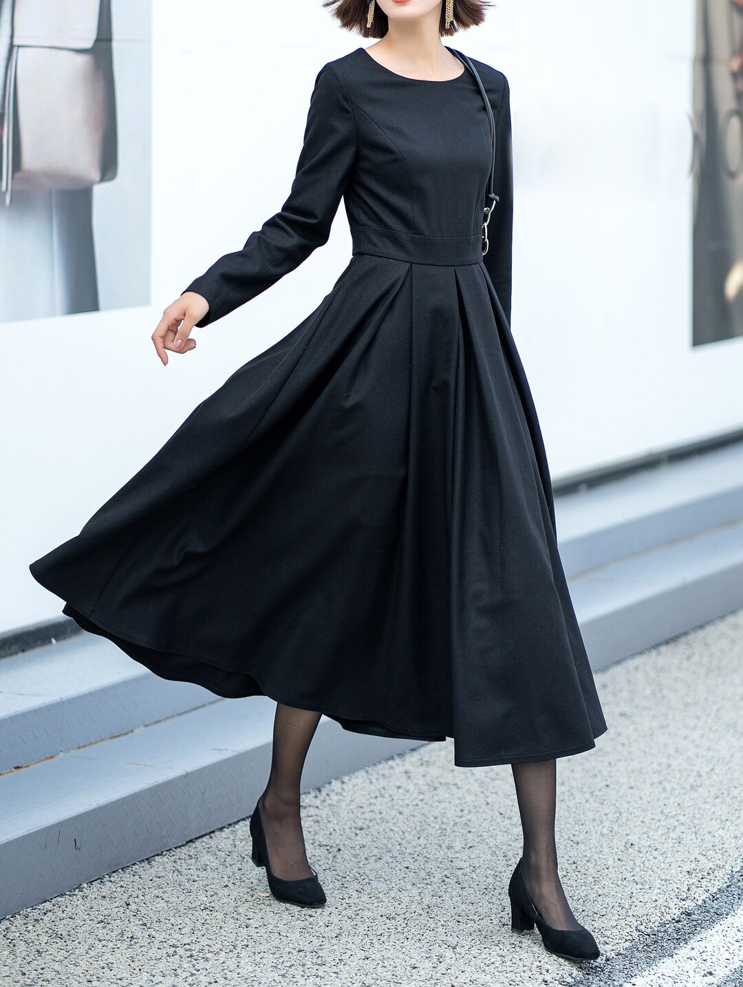 Black Wool Dress, Winter Wool Dress Women, Midi Wool Dress, Long ...