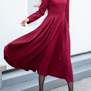 Red Wool Dress, Midi Wool Dress, Vintage Inspired Swing Wool Dress ...