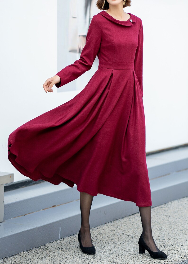 Red Wool Dress Midi Wool Dress Vintage Inspired Swing Wool - Etsy