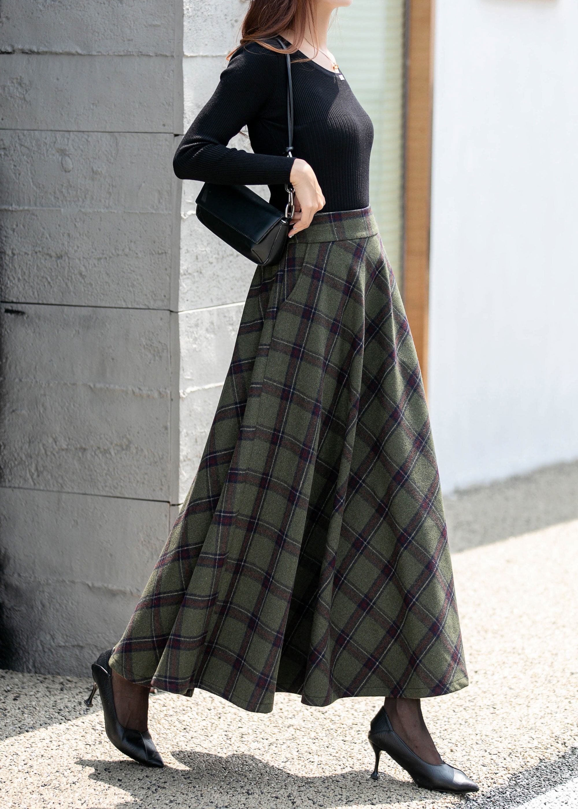 Wool Skirt, Long Wool Plaid Skirt Women, High Waisted Skirt, Winter ...