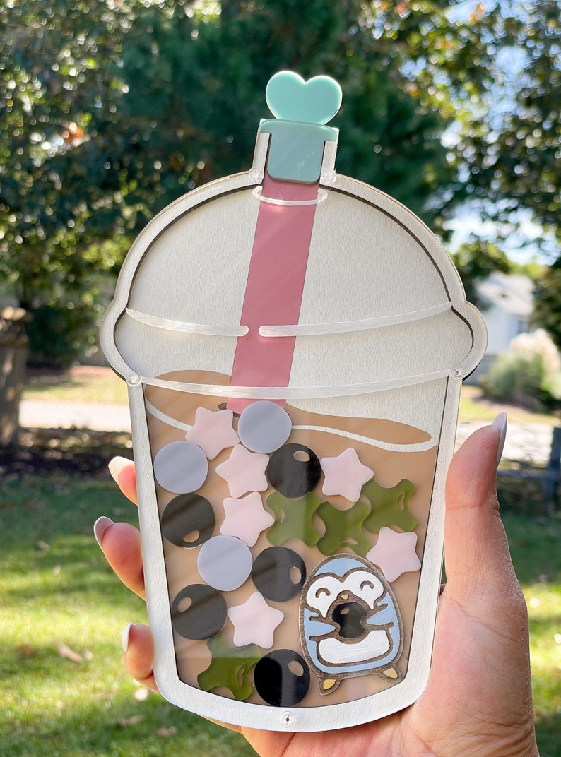 Digital SVG PDF ESP Reward Jar Bubble Tea Shaker W/ Penguin Charm Boba ...