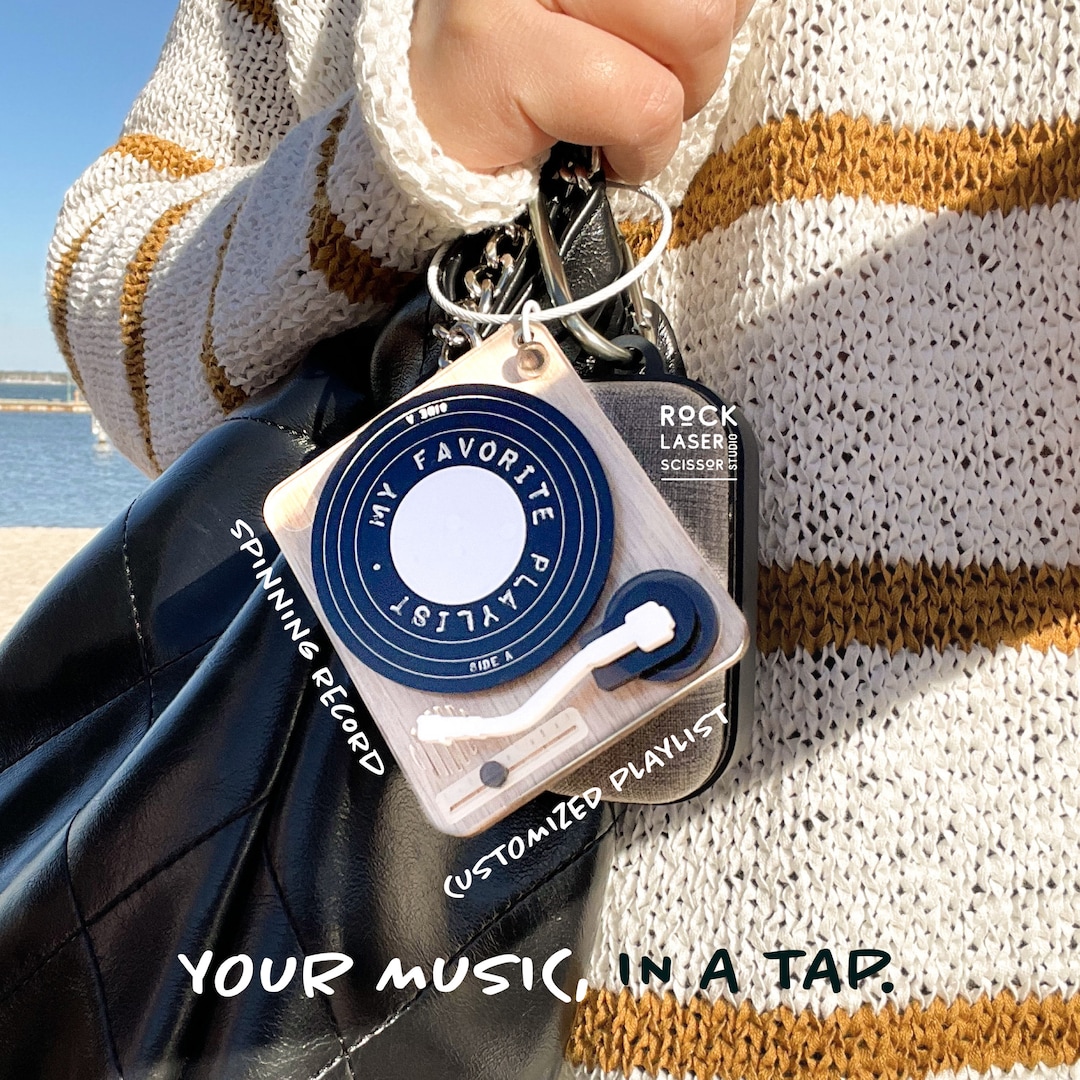 CUSTOMIZED Scannable NFC Record Player Turntable Keychain Bag Tag W ...