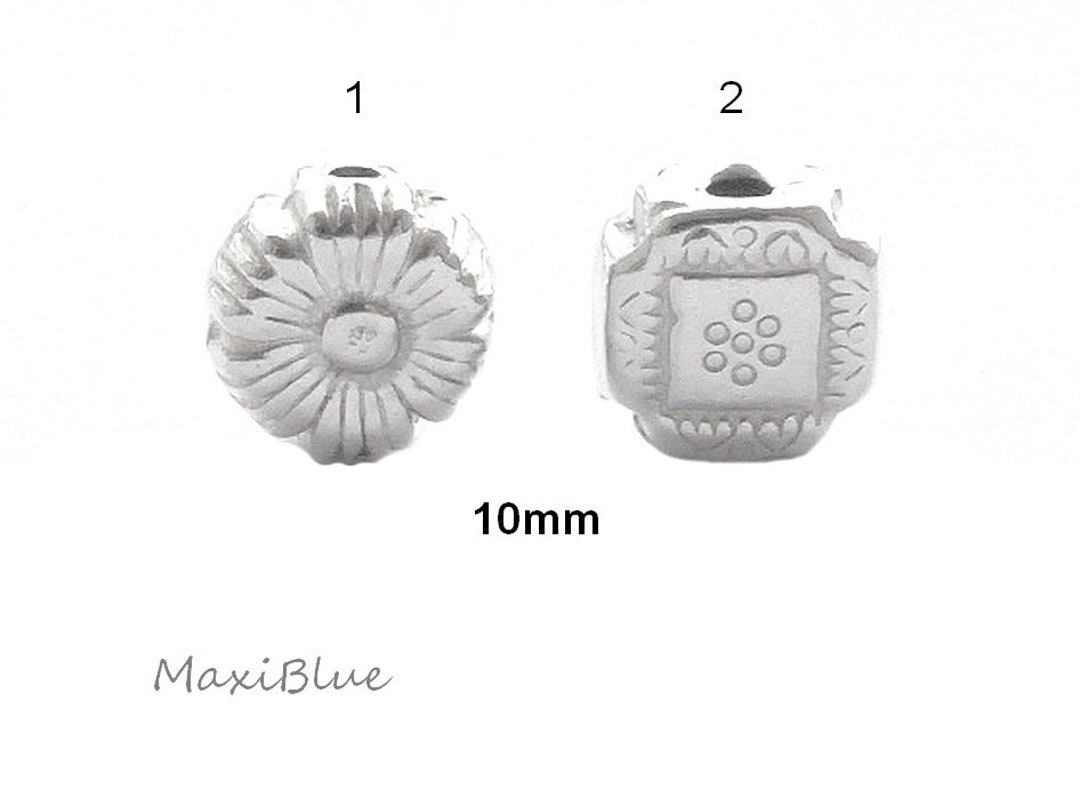 925si Hilltribe Beads,925/si.perlen Square Flower Beads 10mm,diy Silver Jewelry,etno Silver ...