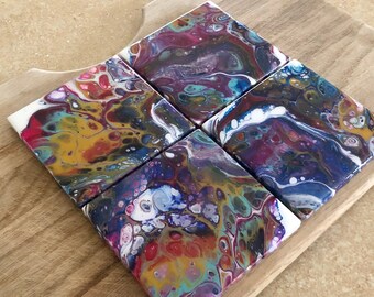 Coasters Square Coasters Square Tile Fluid Art Coasters | Etsy