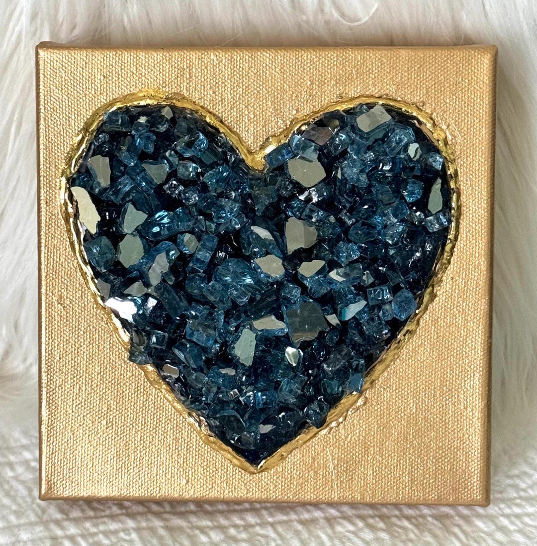 Blue Heart Canvas, 6x6 Canvas, Blue and Gold Heart, 6x6 Heart Canvas ...