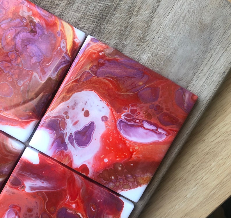 Set of Four Coasters Square Tile Coasters Acrylic Pour Art - Etsy