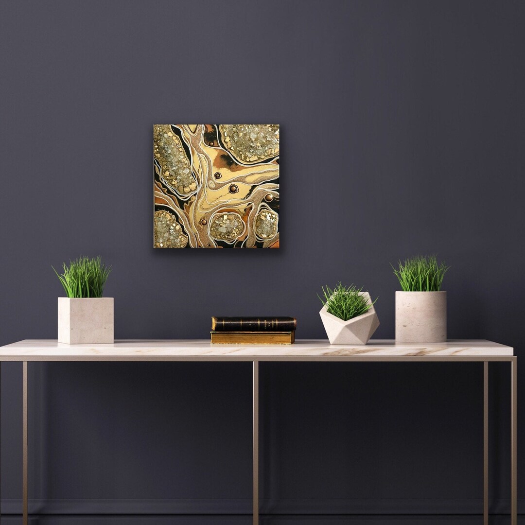 Geode Canvas, Black Gold Rust, Geode Inspired Canvas, Abstract Art ...