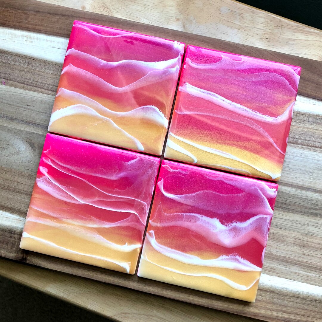 Square Set Coasters, Set of 4 Coasters, Resin Coasters, Square Tile ...