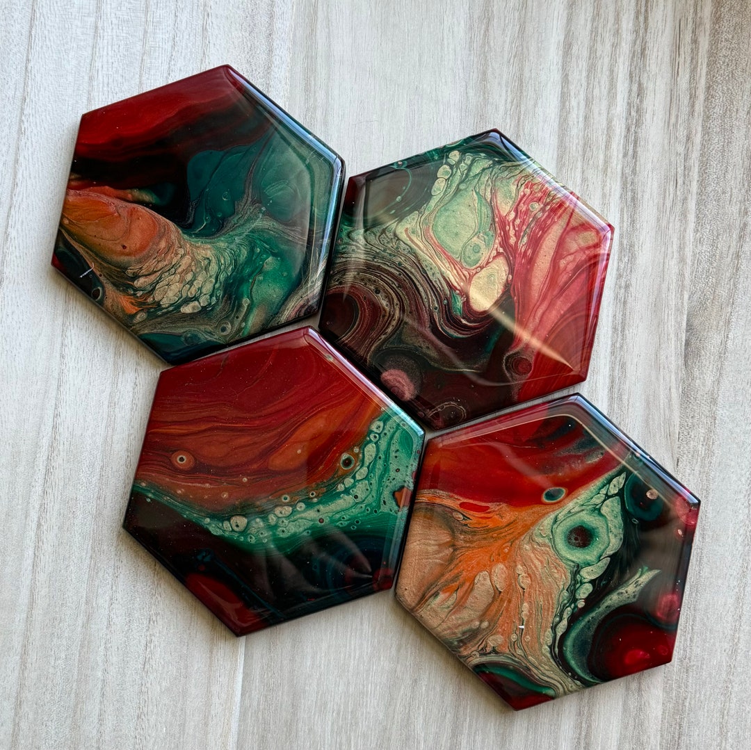 Set of Coasters, Set of 4 Coasters, Ceramic Tile Coasters, Hexagon ...