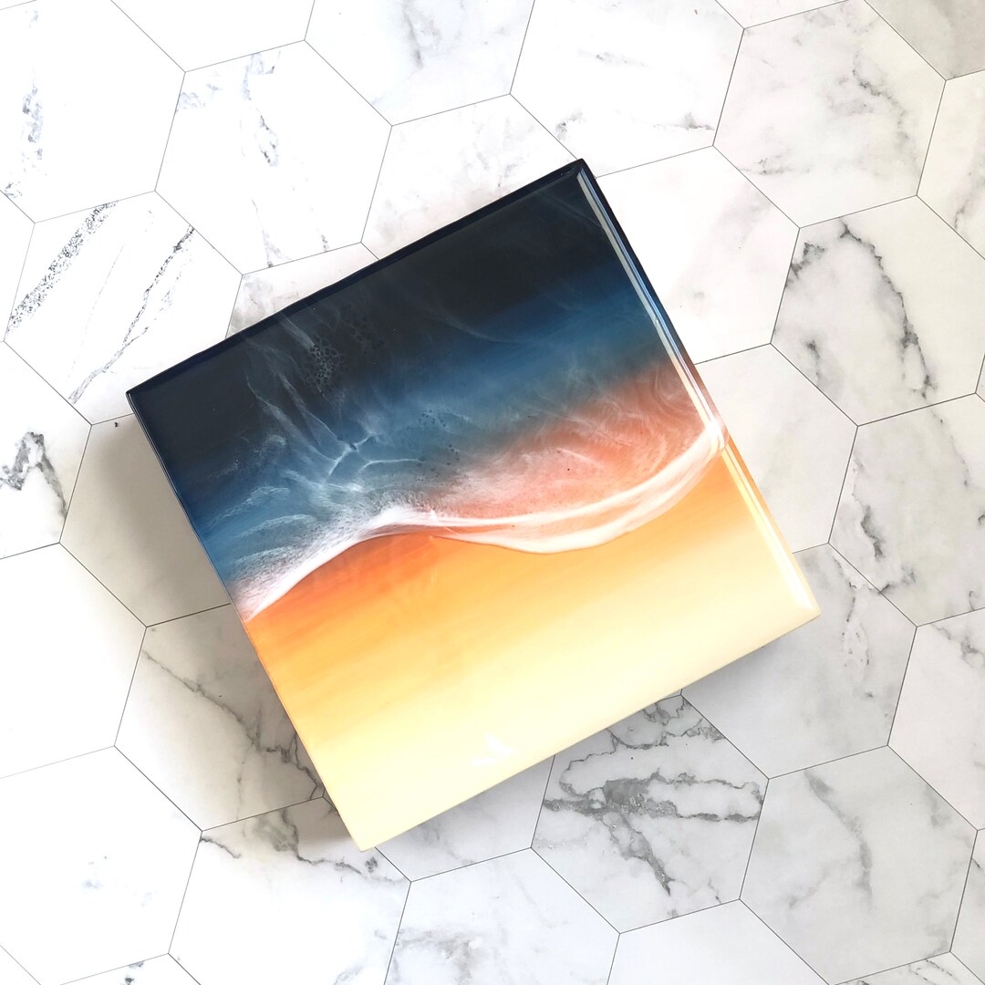 6x6 Wave Wood Canvas, Sunset Canvas, Ocean Wave Canvas, Beach Theme ...