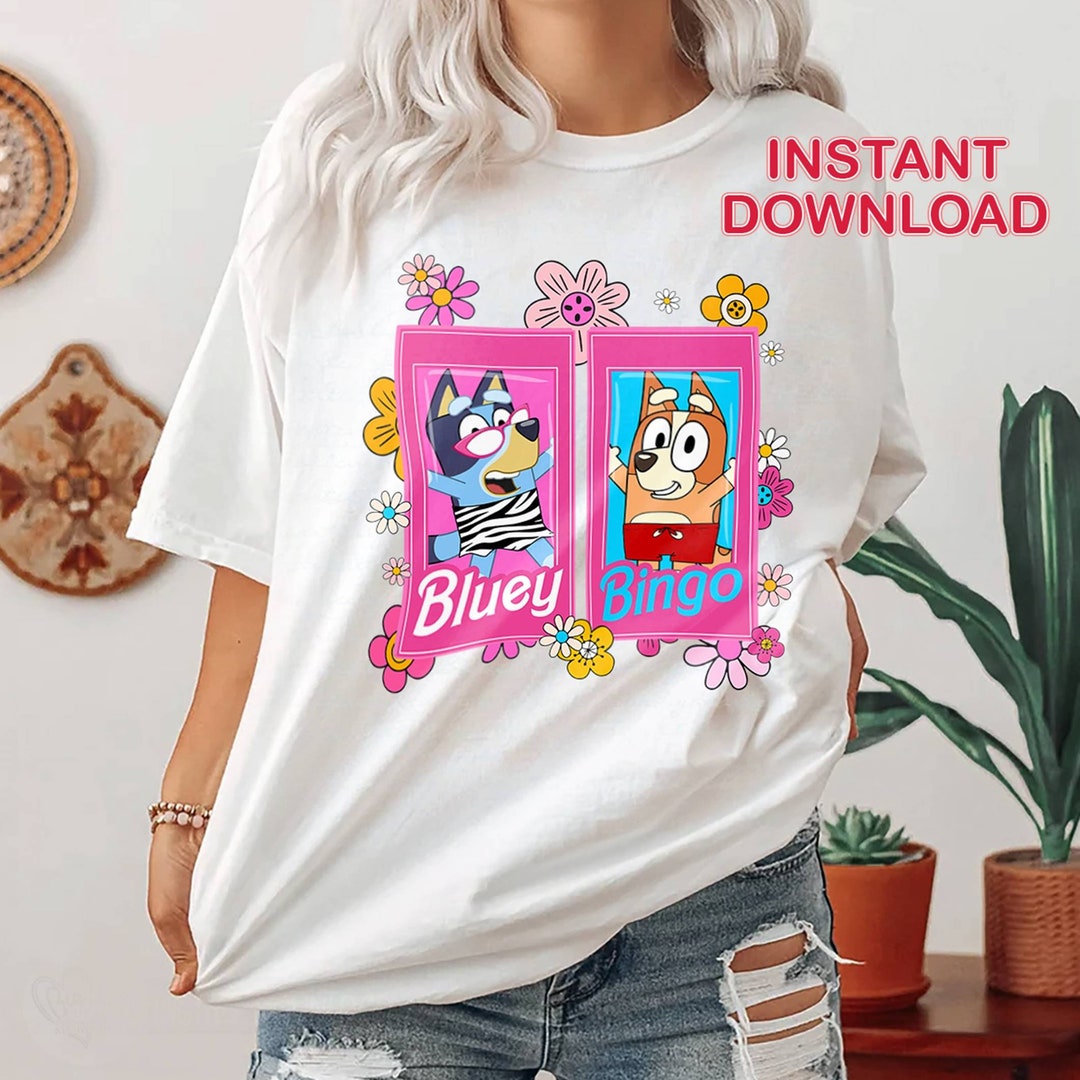 Bluey Bingo Pink Floral PNG Bluey Birthday Girl Digital - Etsy