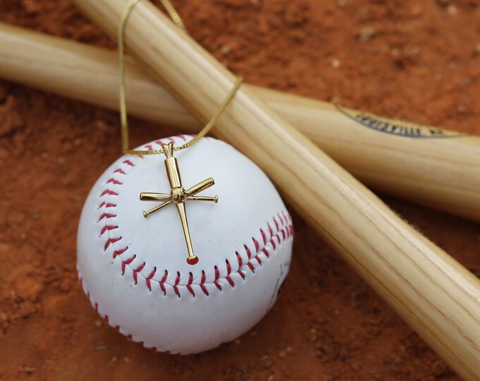 Baseball Bat Cross in Pure Italian 18kt Gold Over Sterling | Etsy