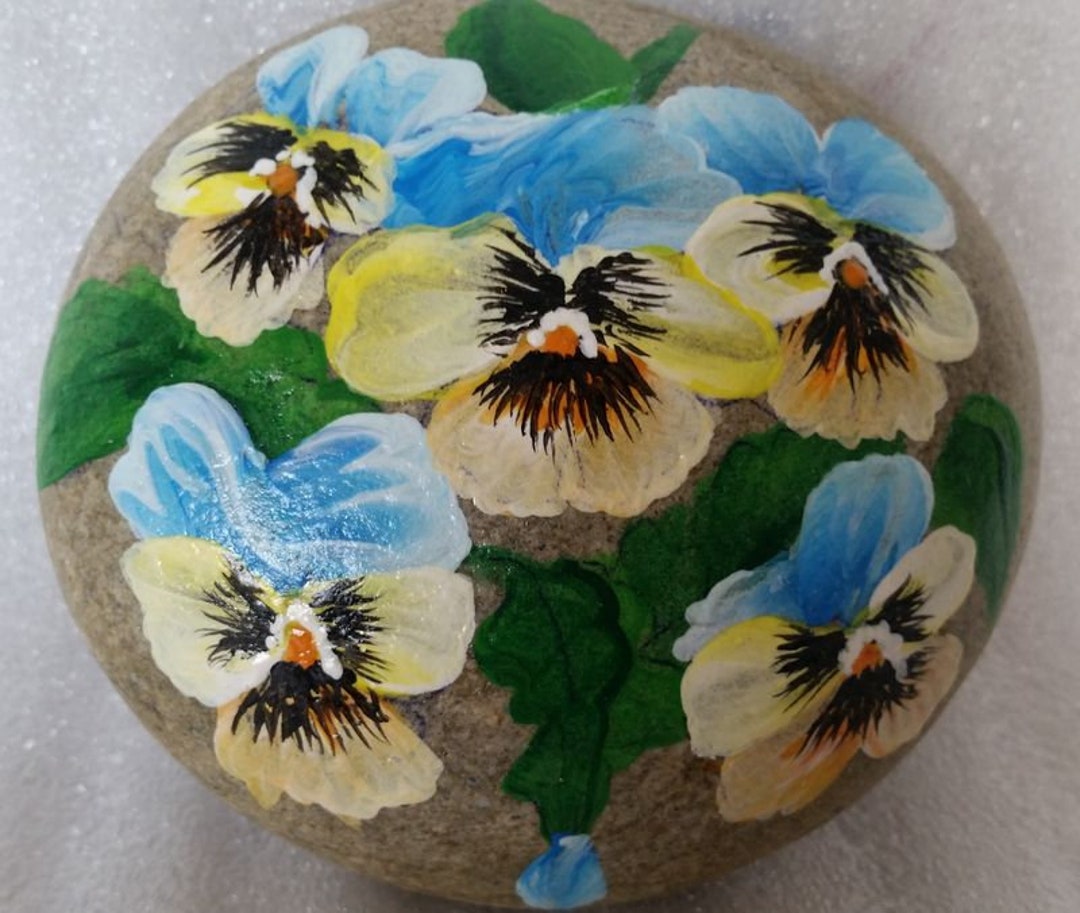 Hand Painted Natural Stone Paperweights - Exquisite and Unique Pansies ...