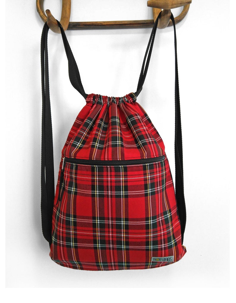 Drawstring Backpack Red Plaid Fabric, Scottish Tartan Backpack, Tartan ...