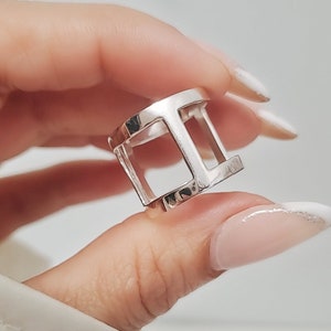 Sterling Silver Cuff Ring, Cage Ring, Geometric Ring, Trendy Jewelry, Adjustable, 925 Stamped ...