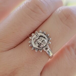 Moon Sun Face Ring Sterling Silver Women Ring Crescent - Etsy