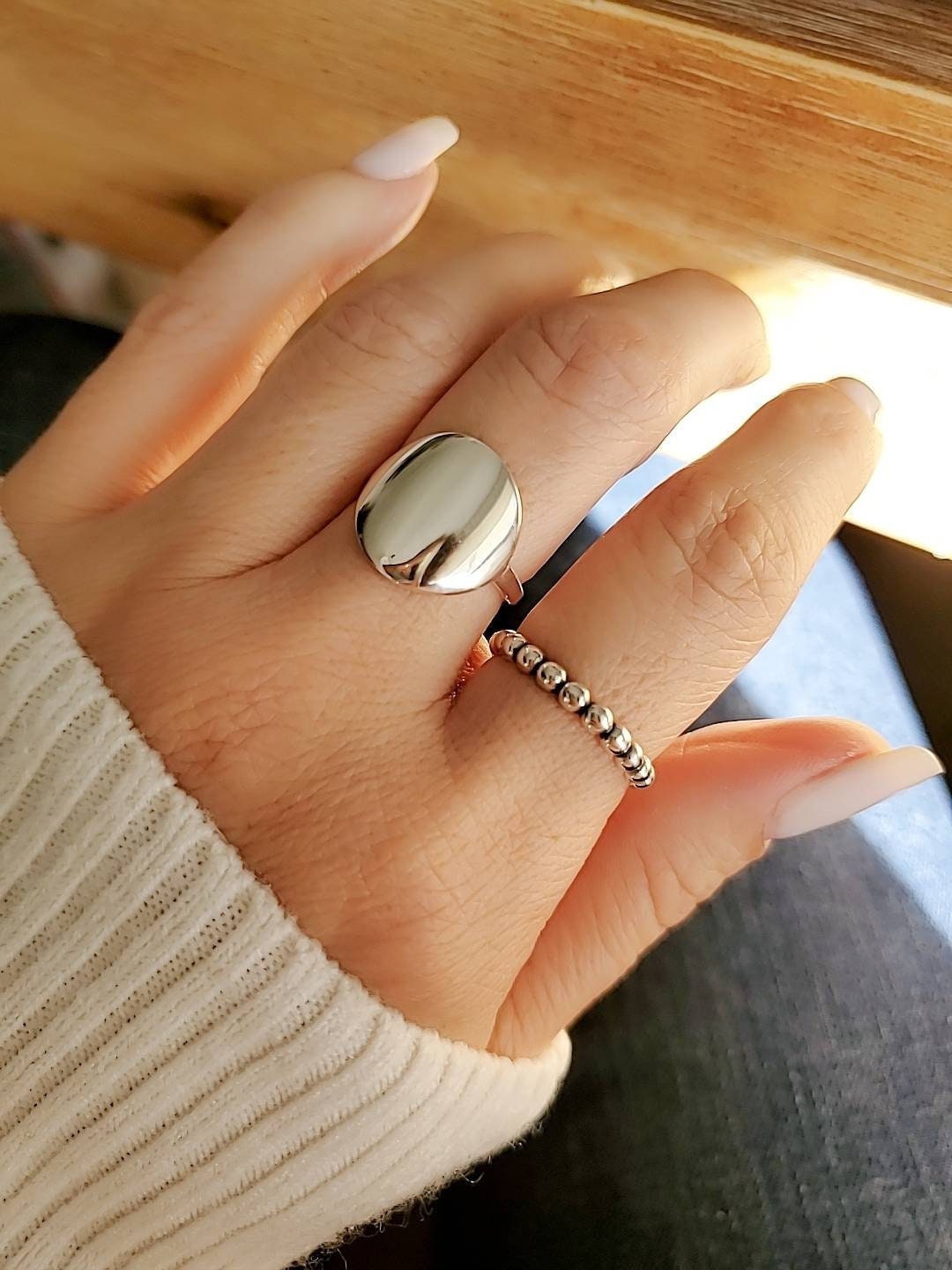 Disc Ring, Sterling Silver Ring, Round Smooth Top Ring, 925 Stamped ...