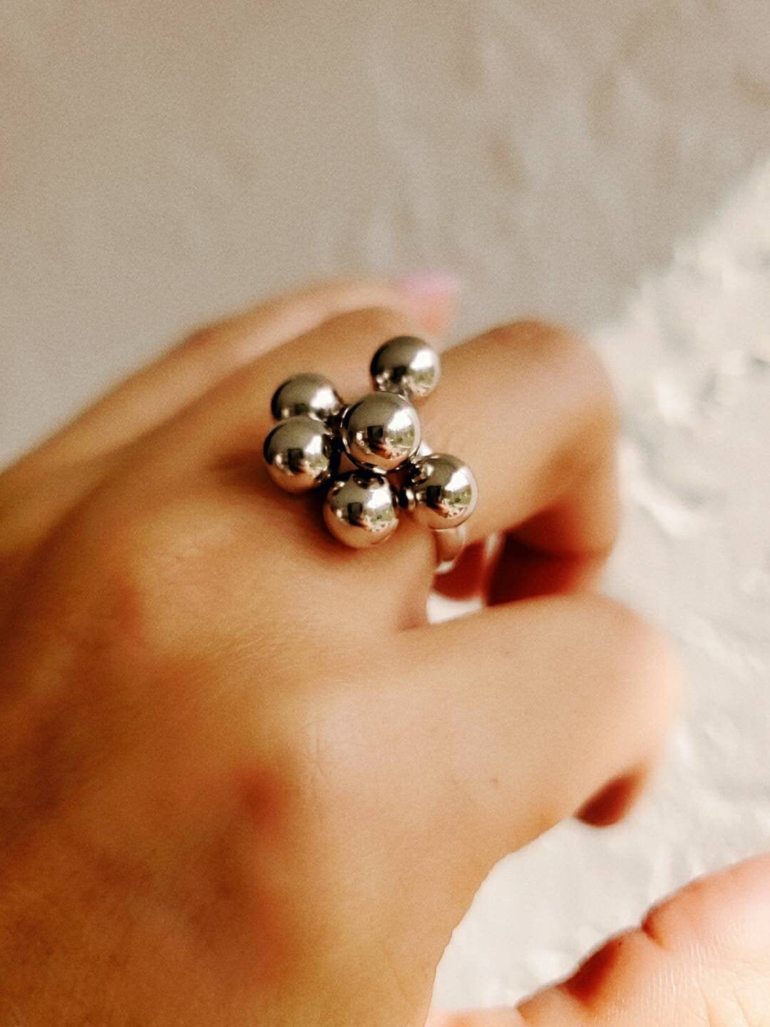Dangling Beads Ring Sterling Silver Ring Ball Charm Ring | Etsy