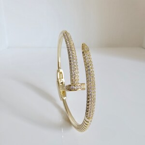 Dainty Gold Bangle Bracelet, Women's Gold Bangle, Simulated Diamonds ...