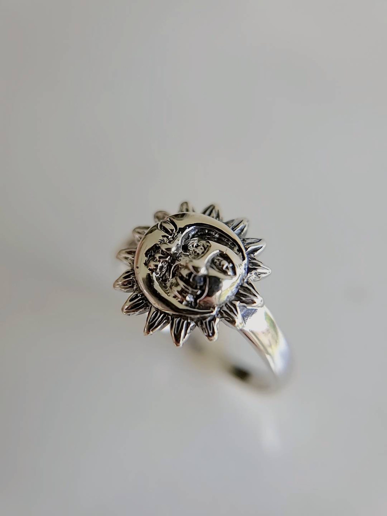 Moon Sun Face Ring Sterling Silver Women Ring Crescent - Etsy