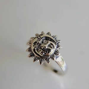 Moon Sun Face Ring Sterling Silver Women Ring Crescent - Etsy