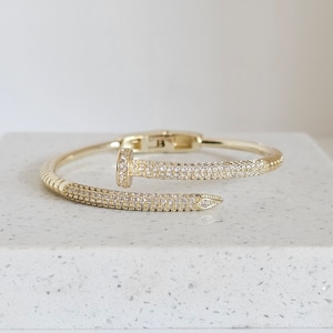 Dainty Gold Bangle Bracelet, Women's Gold Bangle, Simulated Diamonds ...