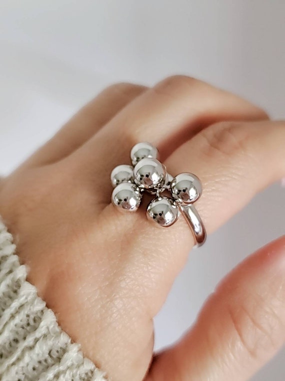 Vintage Sterling Silver - Ball Bead Charm Ring - size 8 - munimoro.gob.pe
