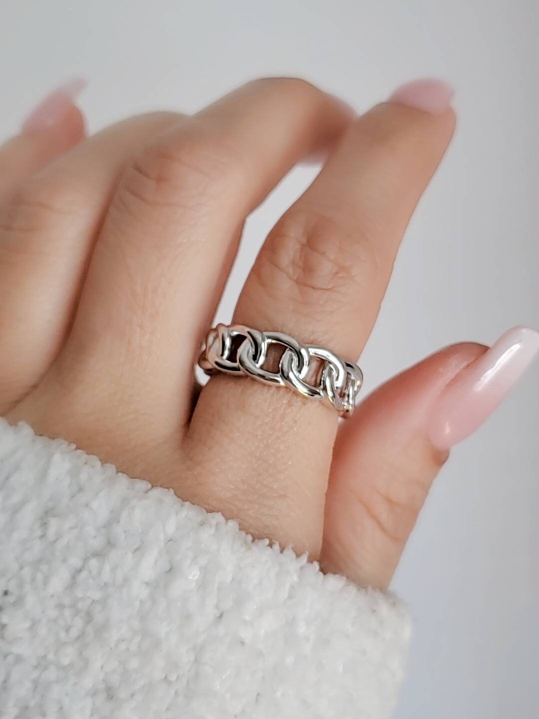 Large Chain Ring, Sterling Silver Women Ring, Simple Chain Ring, Thumb ...
