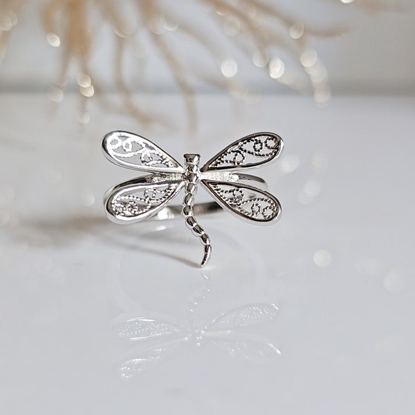 Silver Dragonfly Ring - Etsy